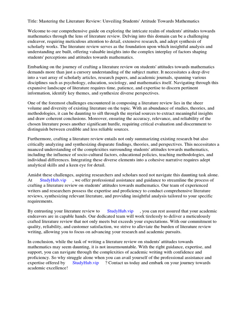 Literature Review On Students Attitude Towards Mathematics | PDF | Creativity | Metacognition