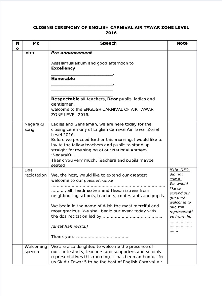 Dokumen - Tips - MC Text Closing Ceremony English Carnival | PDF ...