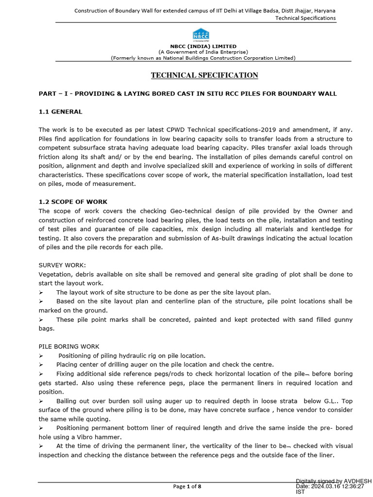 Techincal specification NG | PDF | Deep Foundation | Concrete