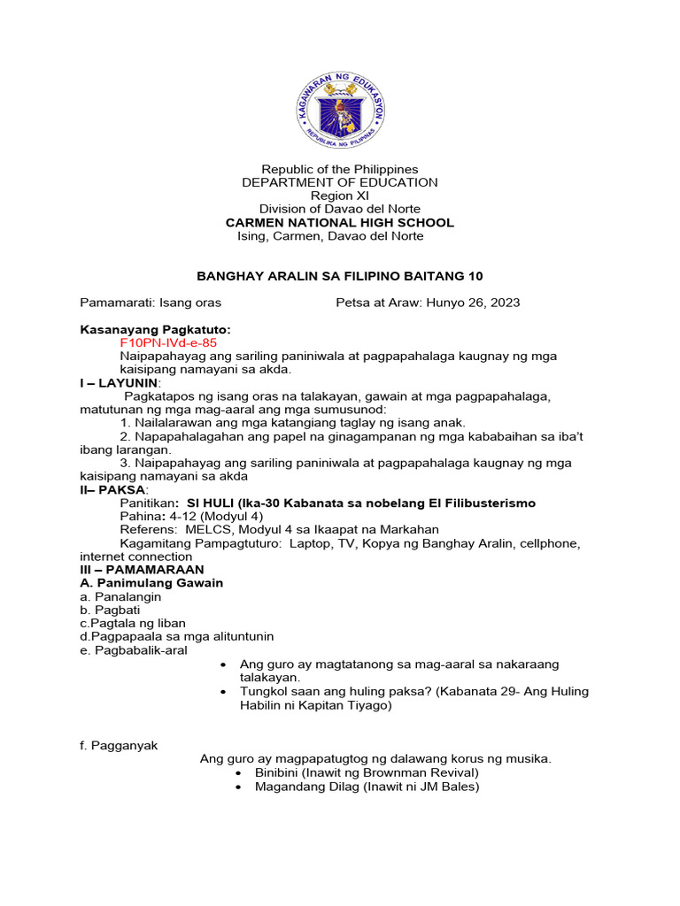 COT 4th Quarter Filipino 10 | PDF
