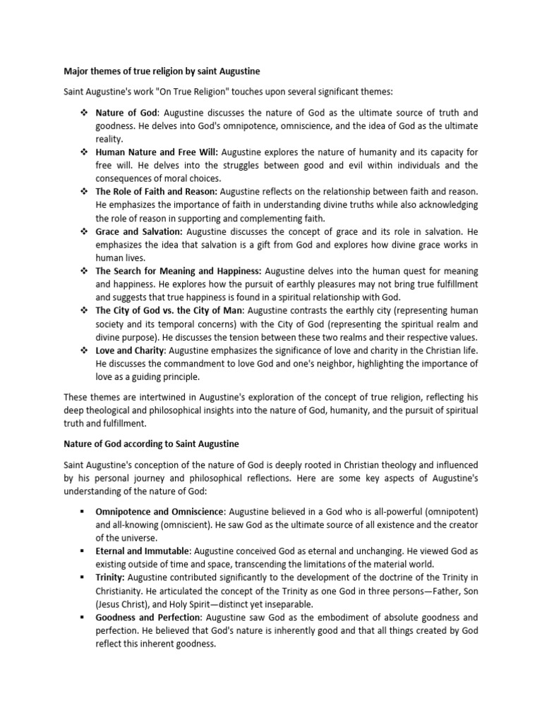 major themes of true religion by saint augustine | PDF