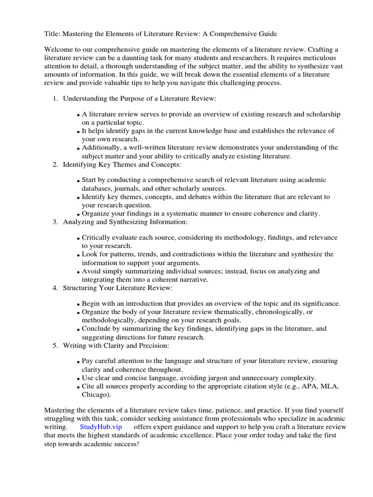 Elements of Literature Review Worksheet | PDF