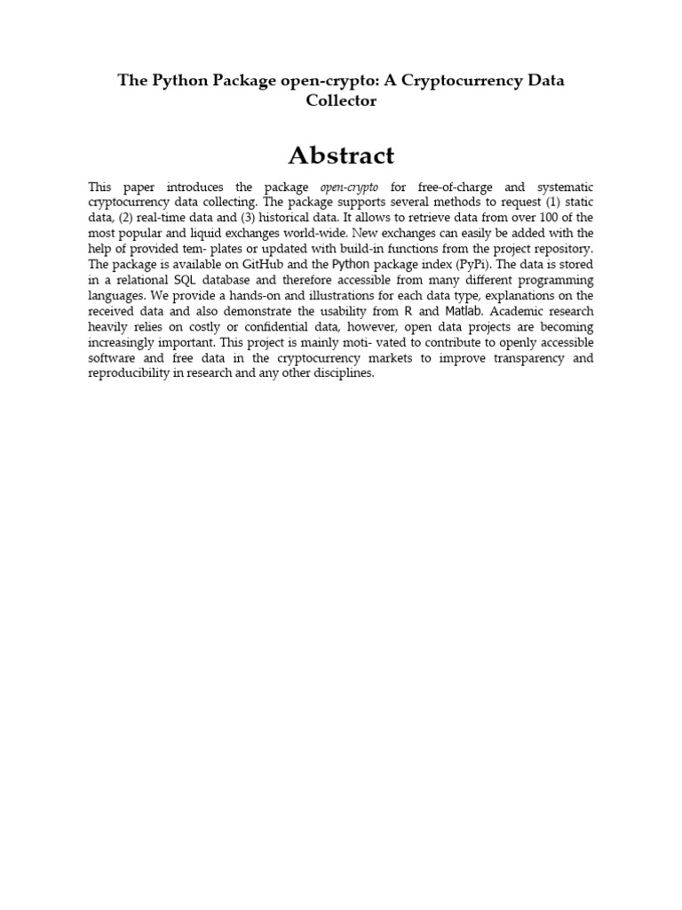 The Python Package Open-Crypto A Cryptocurrency Da | PDF | Databases | Cryptocurrency