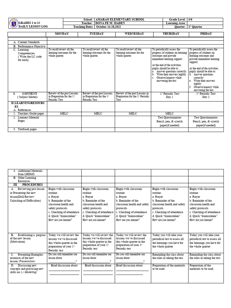 G456 DLL WEEK 10 REVIEW and PT | PDF | Learning | Teachers