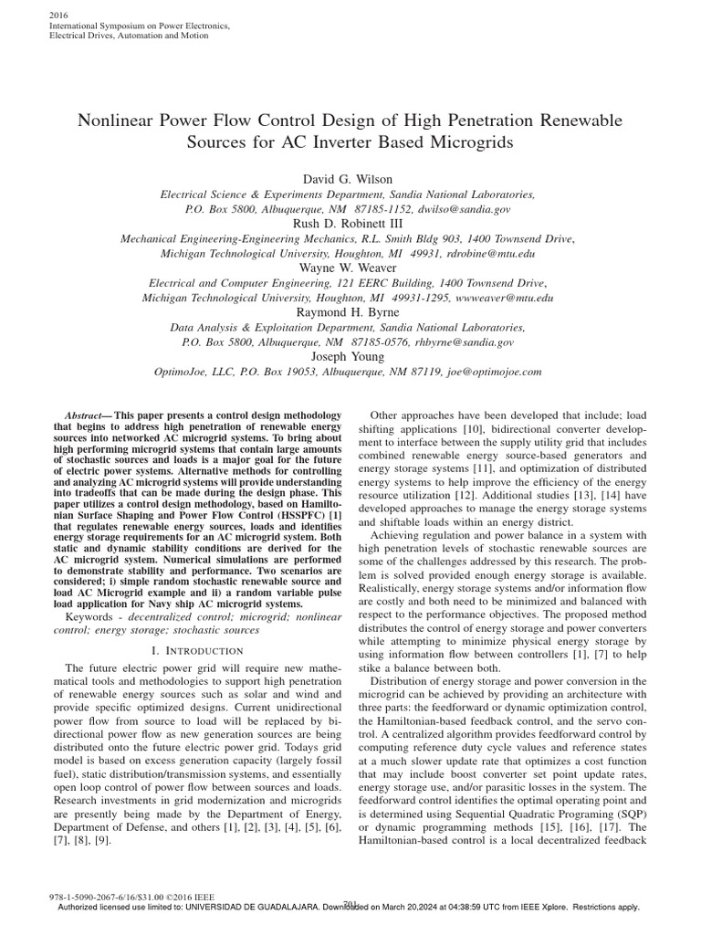 6 Nonlinear Power Flow Control Design Of High Penetration Renewable