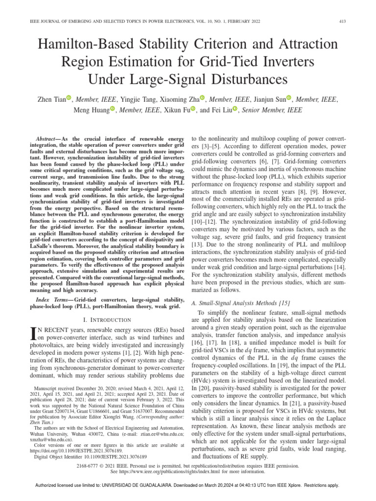 8 Hamilton-Based Stability Criterion and Attraction Region Estimation ...
