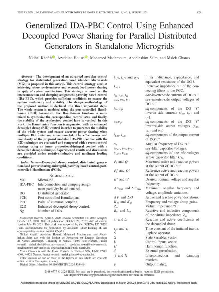 7 Generalized IDA-PBC Control Using Enhanced Decoupled Power Sharing For Parallel Distributed ...