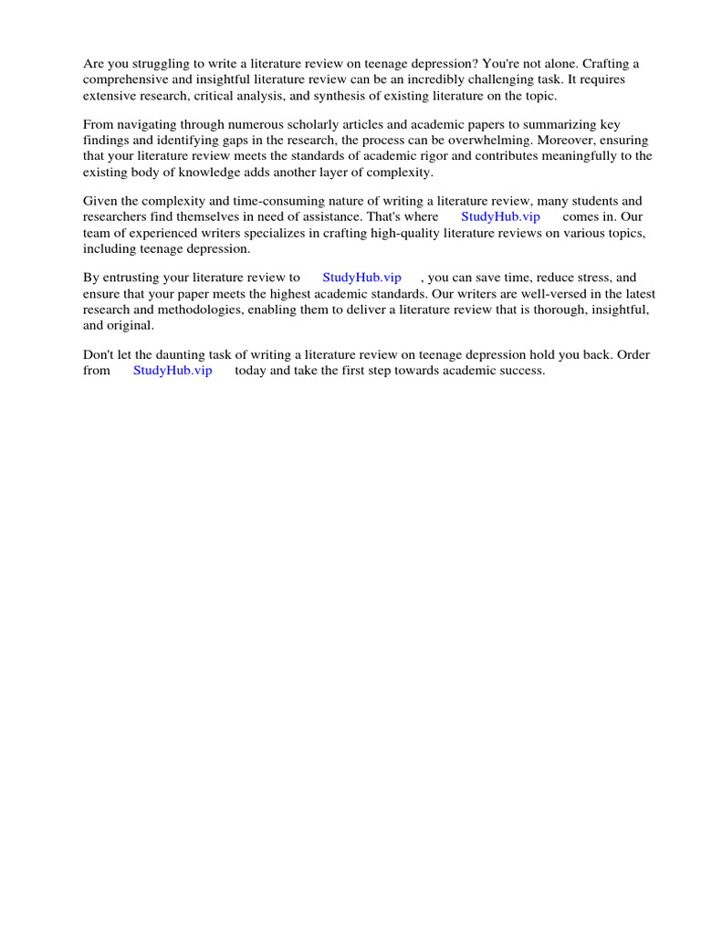 Literature Review On Teenage Depression | Download Free PDF | Major ...