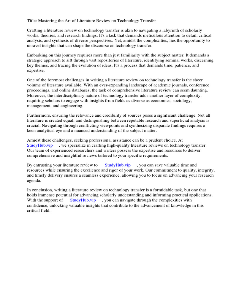 Literature Review On Technology Transfer | PDF | Computers