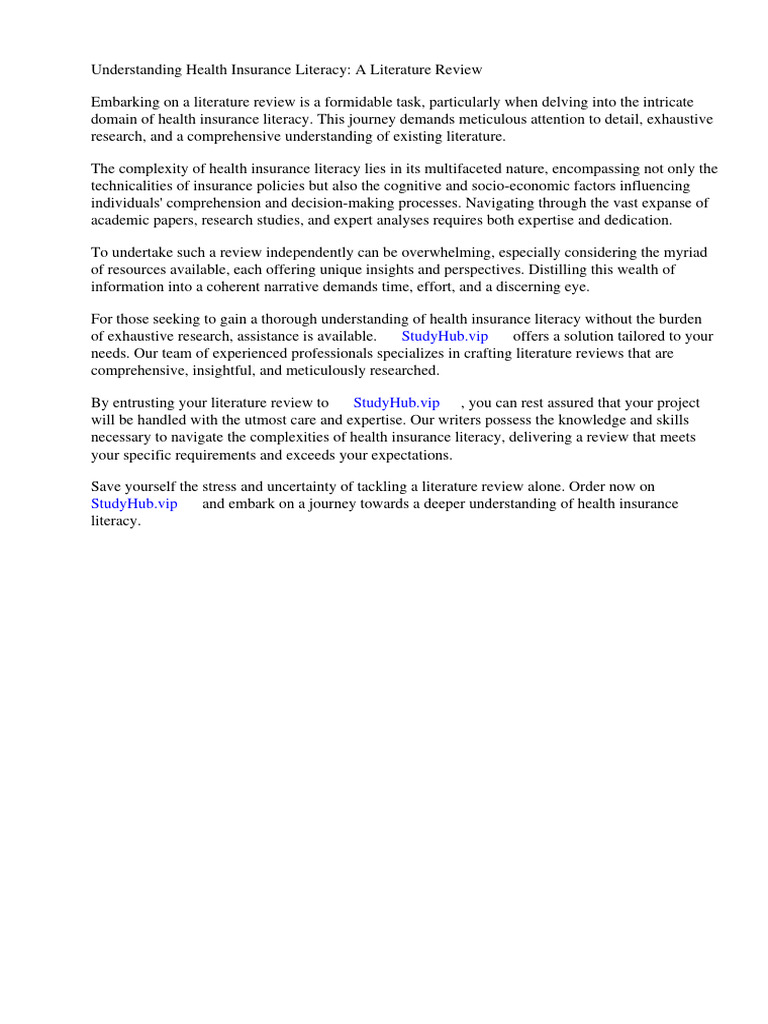 Understanding Health Insurance Literacy A Literature Review | PDF ...