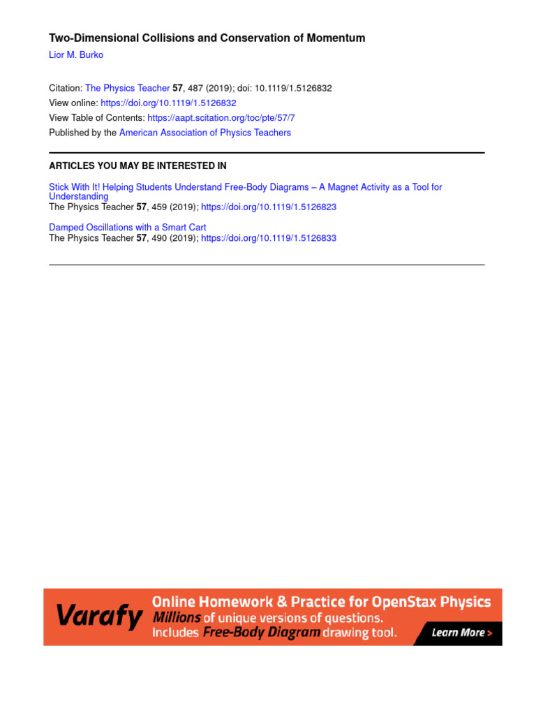 Two-Dimensional Collisions and Conservation of Momentum | PDF ...