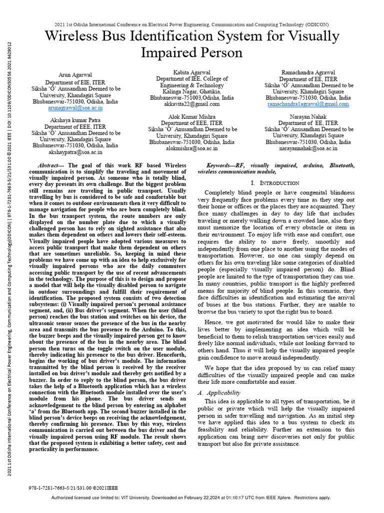 Wireless Bus Identification System For Visually Impaired Person | PDF ...
