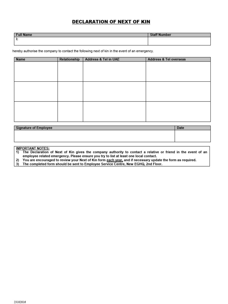 Declaration of Next of Kin | PDF