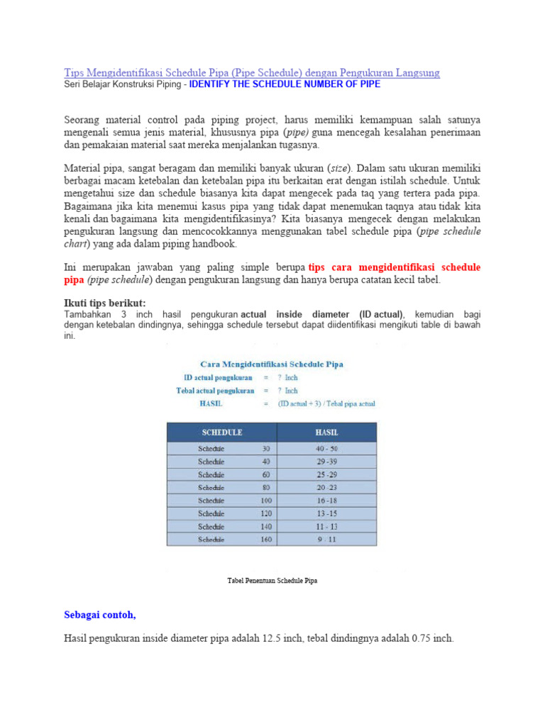 Identifikasi Schedule Pipa dengan Mudah | PDF