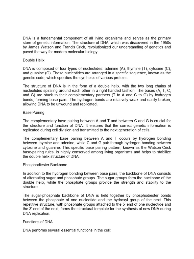 The Structure of DNA | PDF | Dna | Base Pair