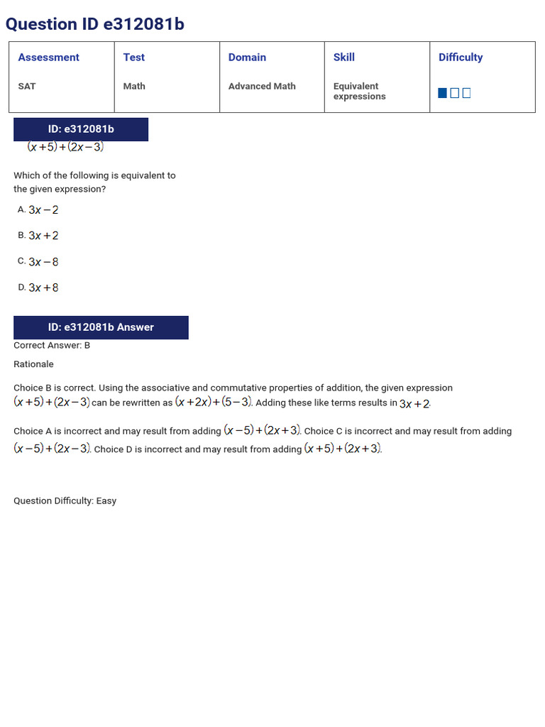 SAT Math Practice Solutions | PDF