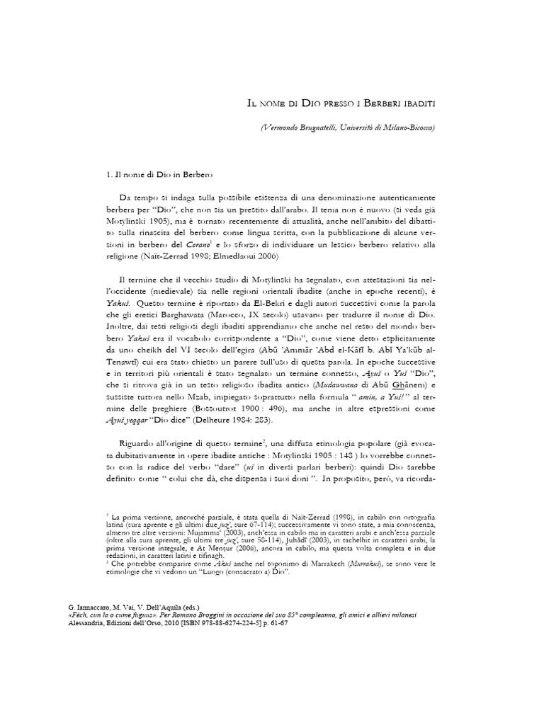Il Nome Di Dio Presso I Berberi Ibaditi | PDF