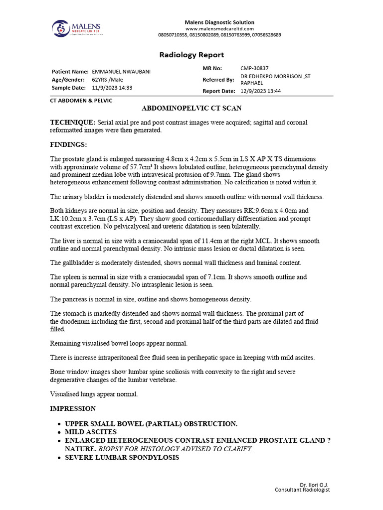 Radiology Report: CT Abdomen & Pelvic | PDF | Radiology | Anatomy