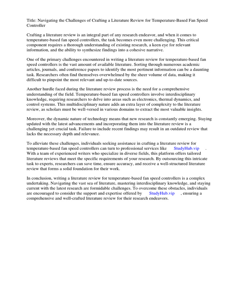 Literature Review for Temperature Based Fan Speed Controller | PDF ...