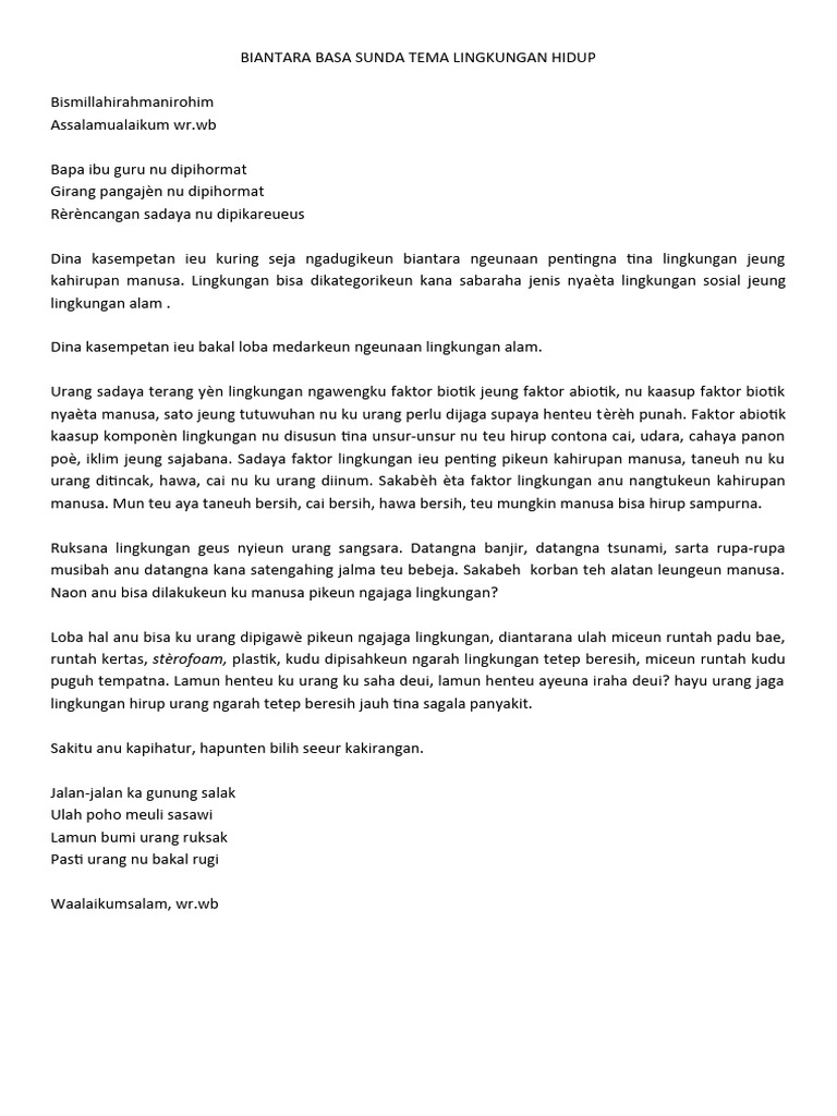 Biantara Basa Sunda Tema Lingkungan Hidup | PDF