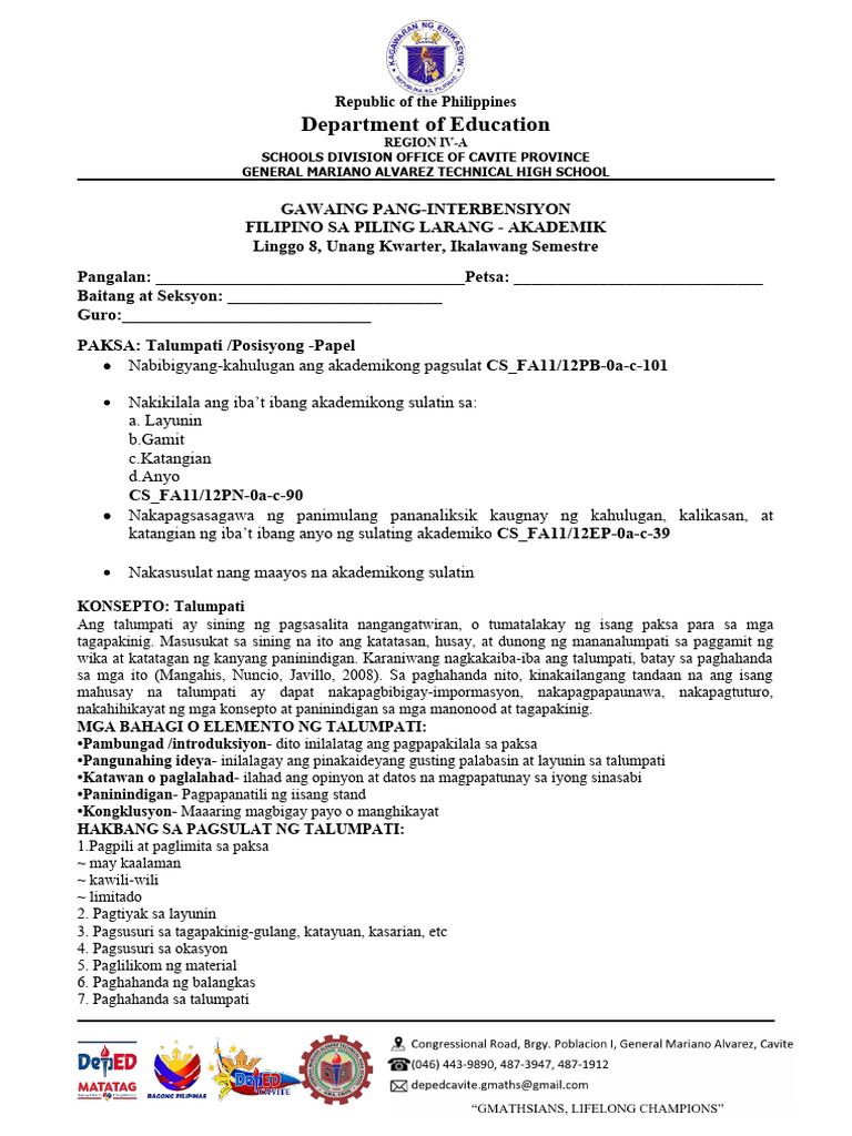 Las Linggo 8 Talumpati | PDF