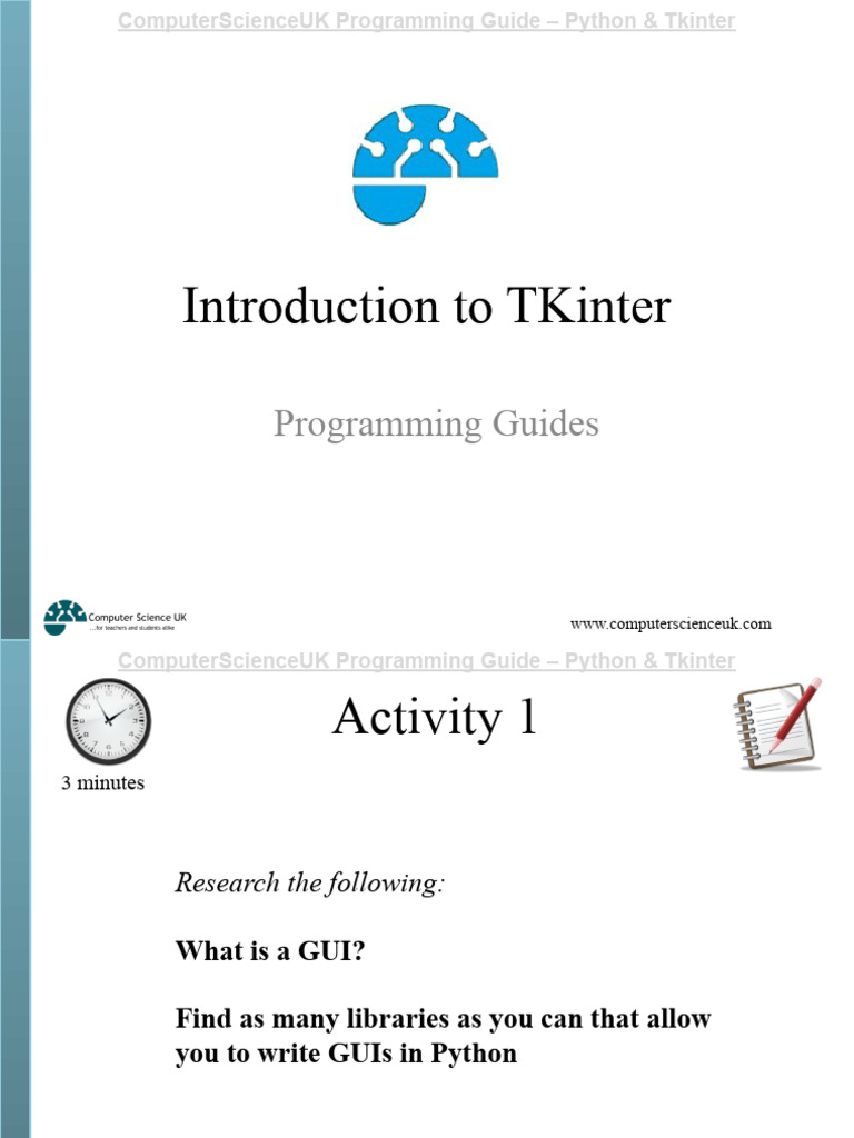 01 Introduction To TKinter - Windows, Labels, Entry Boxes, Buttons and Text Boxes | PDF ...