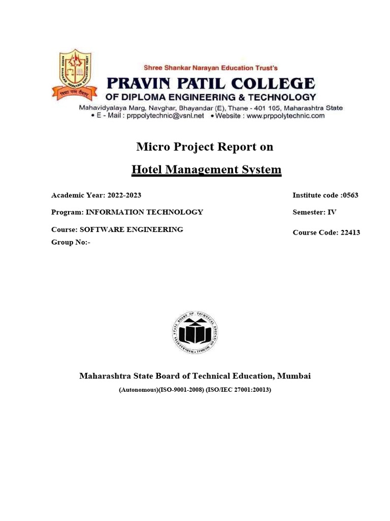 Micro Project Report On Hotel Management System | PDF