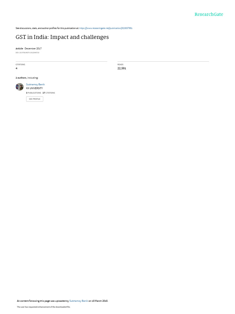 GST in India: Impact and Challenges: December 2017 | PDF