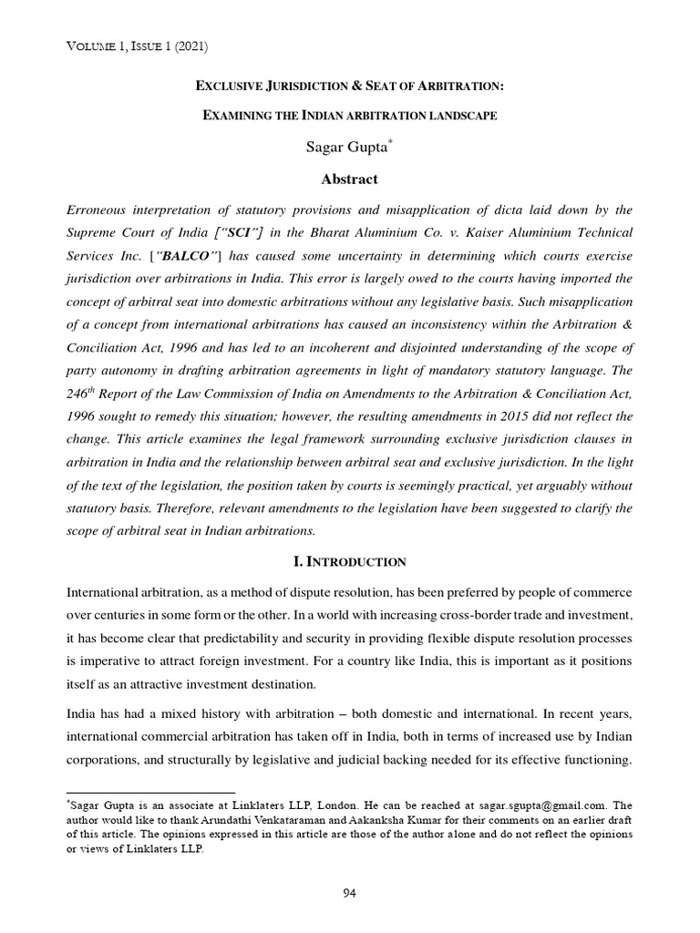 Indian Arbitration Jurisdiction Analysis | PDF | Arbitration | Jurisdiction