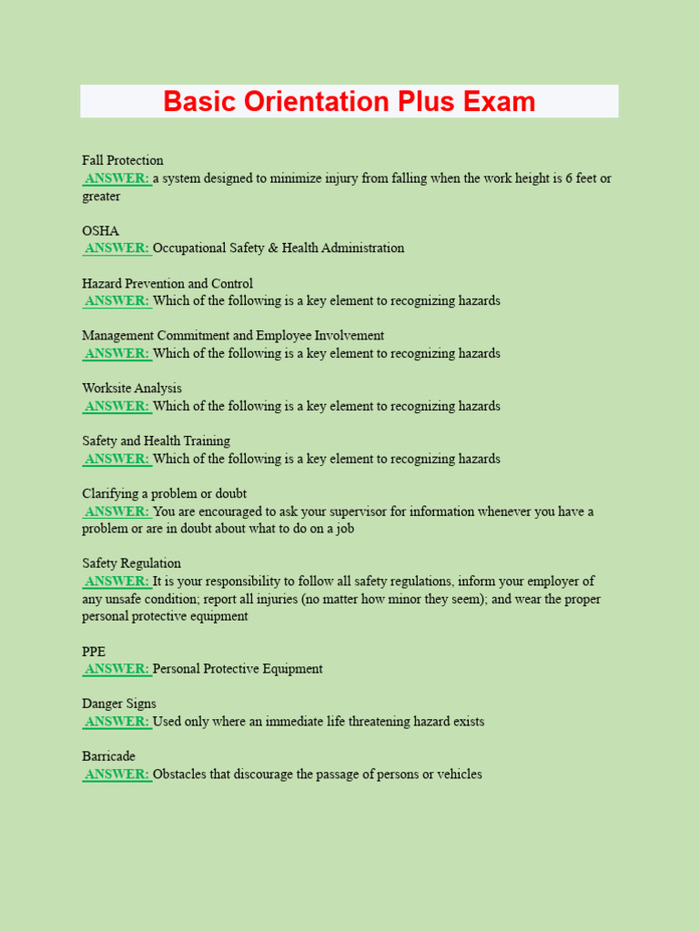 Basic Orientation Plus Exam | PDF | Personal Protective Equipment | Occupational Safety And Health