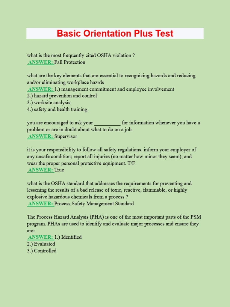 Basic Orientation Plus Test | PDF
