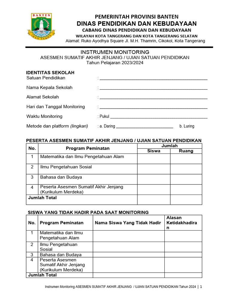 Instrumen Monitoring Asesmen Sumatif Satuan Pendidikan | PDF