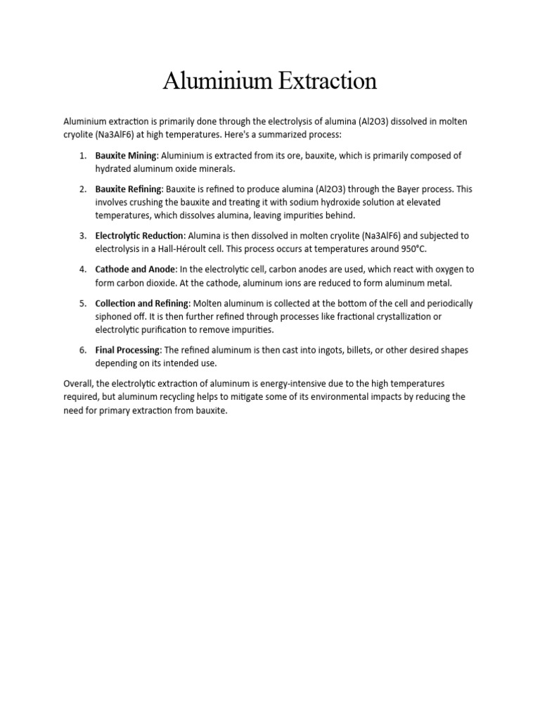 Aluminium Extraction Process | PDF | Art | Science & Mathematics
