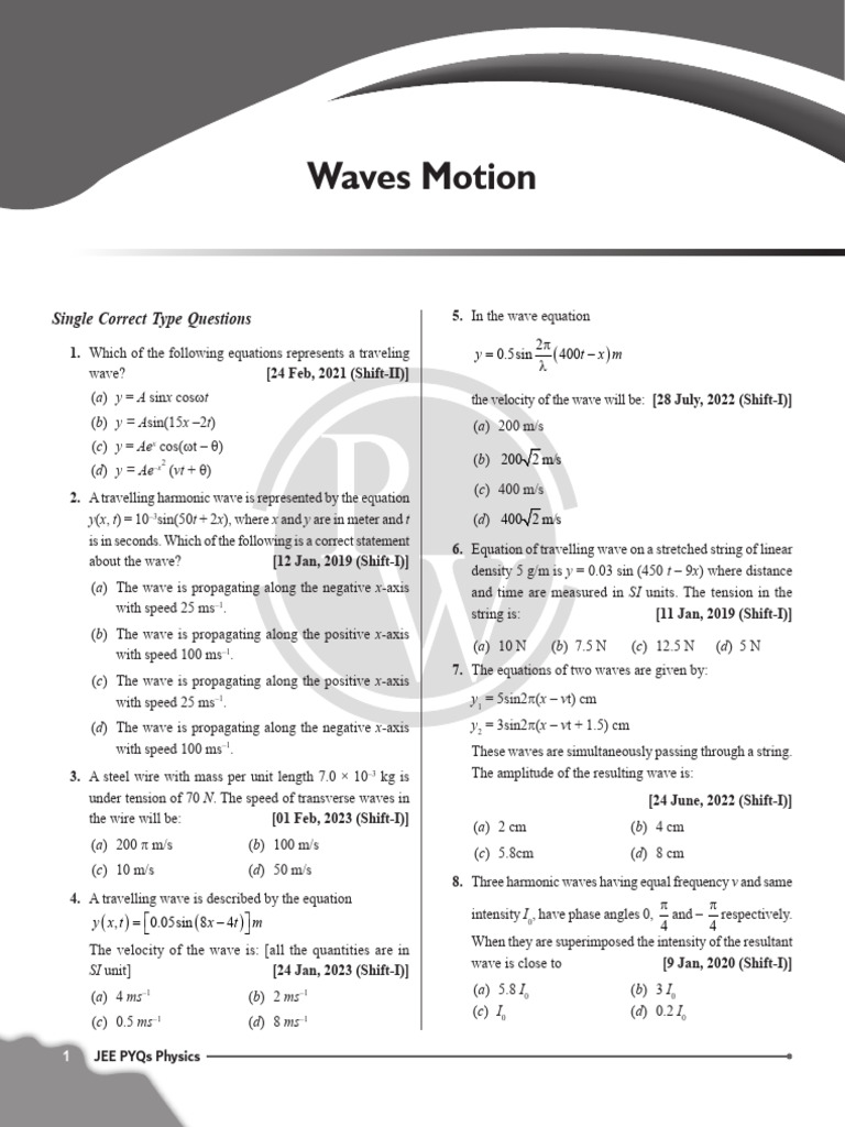 Waves Motion - PYQ Practice Sheet | PDF | Waves | Resonance