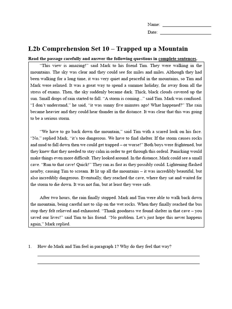 Level 4 Comprehension 10 Trapped Up A Mountain | PDF | Sky
