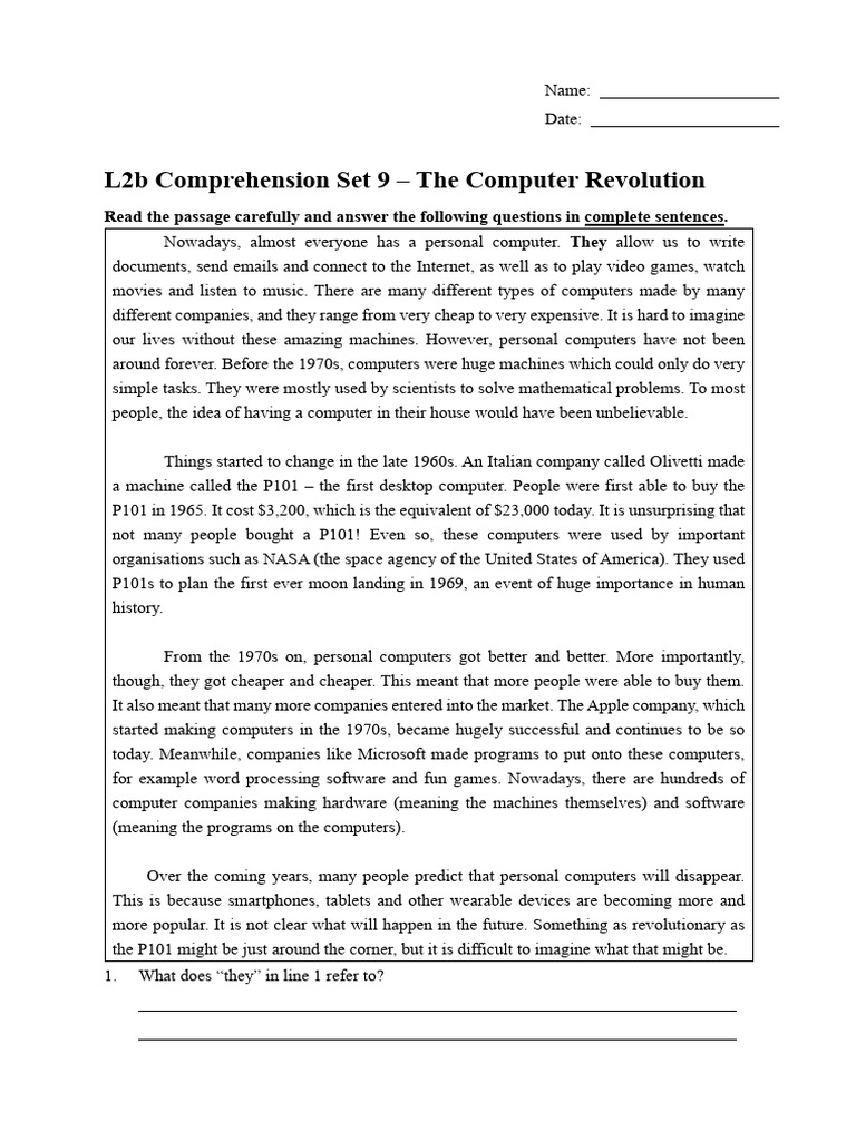 Level 4 Comprehension 9 The Computer Revolution | PDF | Personal Computers | Computer Engineering