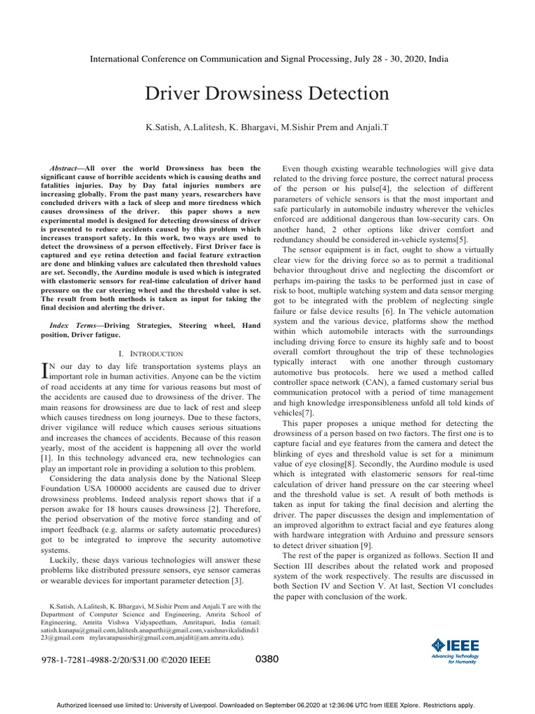 Driver Drowsiness Detection System | PDF | Microcontroller | Arduino