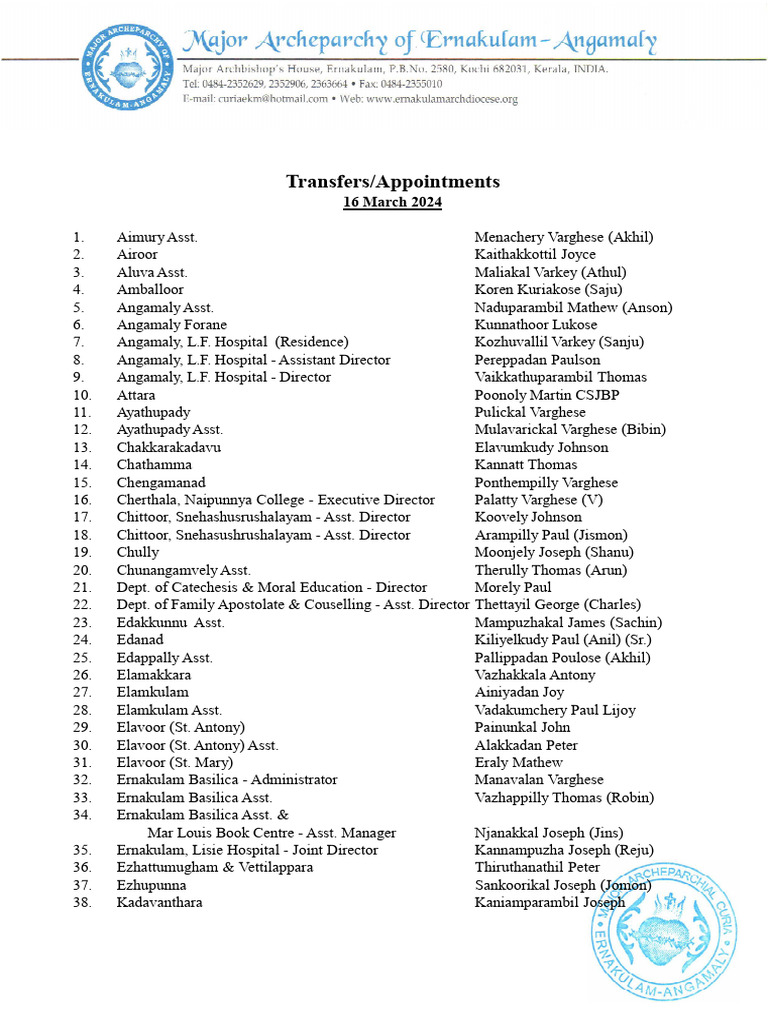 Place (Transfers & Appointments) | PDF | Church Organization ...