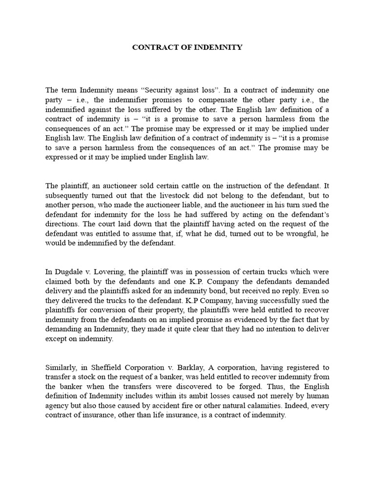 Contract of Indemnity | PDF