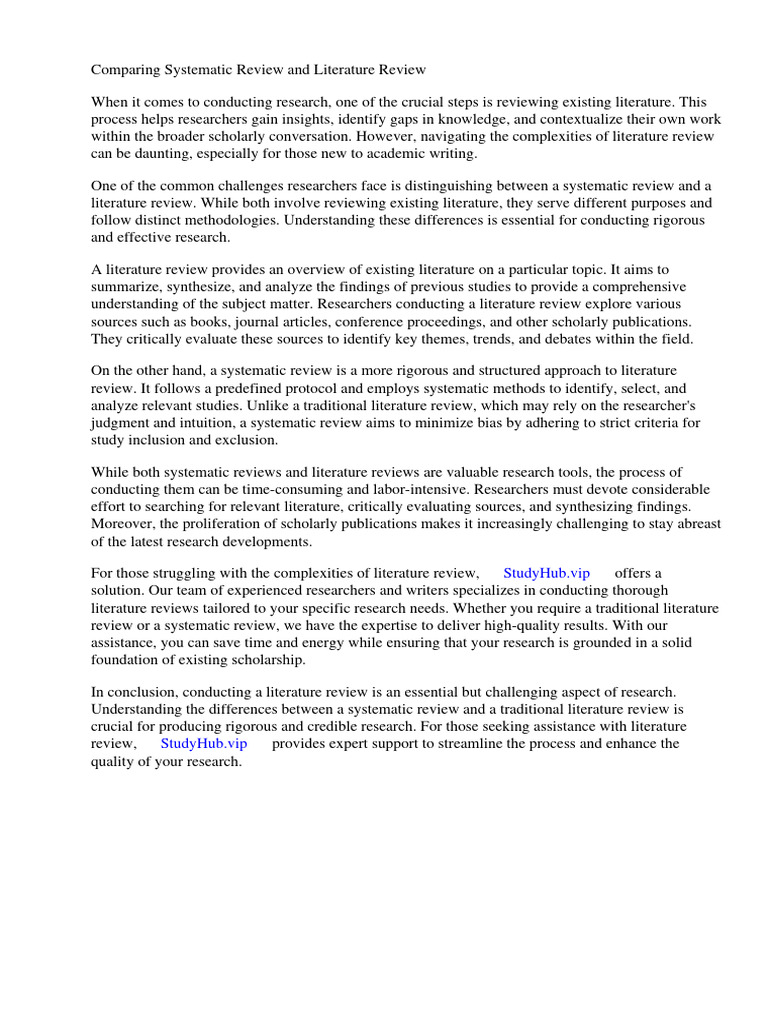 Systematic Review Vs Literature Review | PDF | Systematic Review | Meta ...