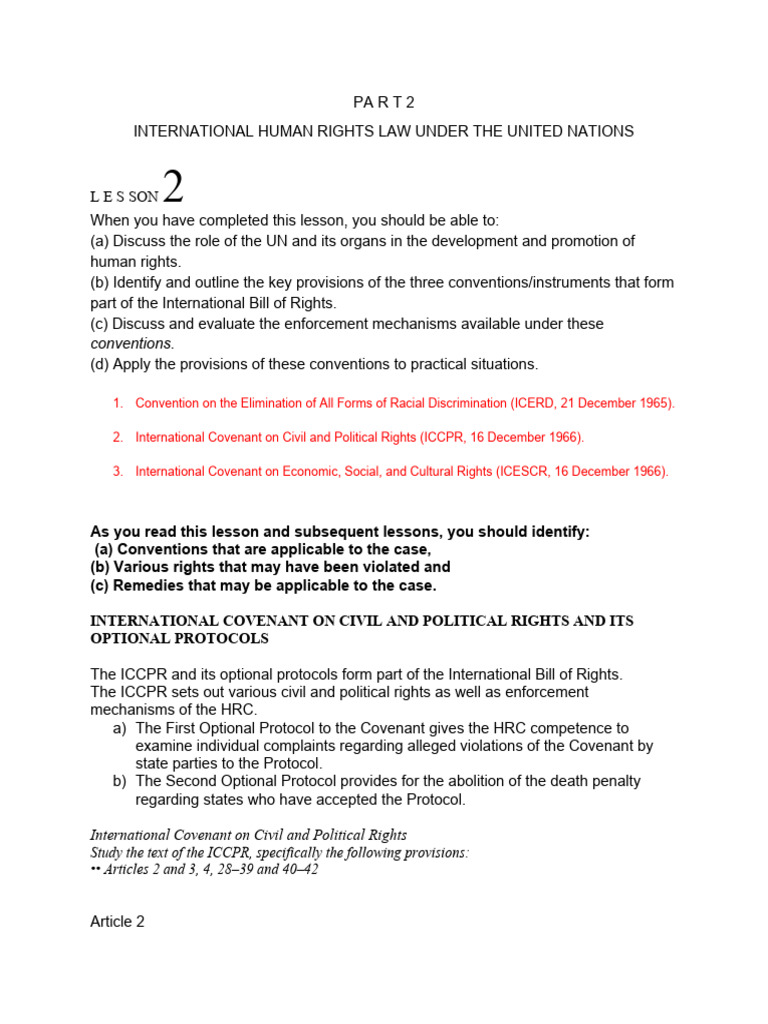 Conventions.: Study The Text of The ICCPR, Specifically The Following ...