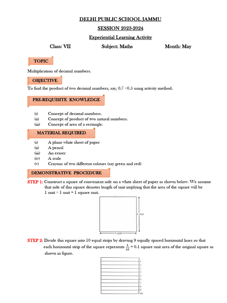 Experiential Activity class 7 2023-24 | PDF | Area | Length