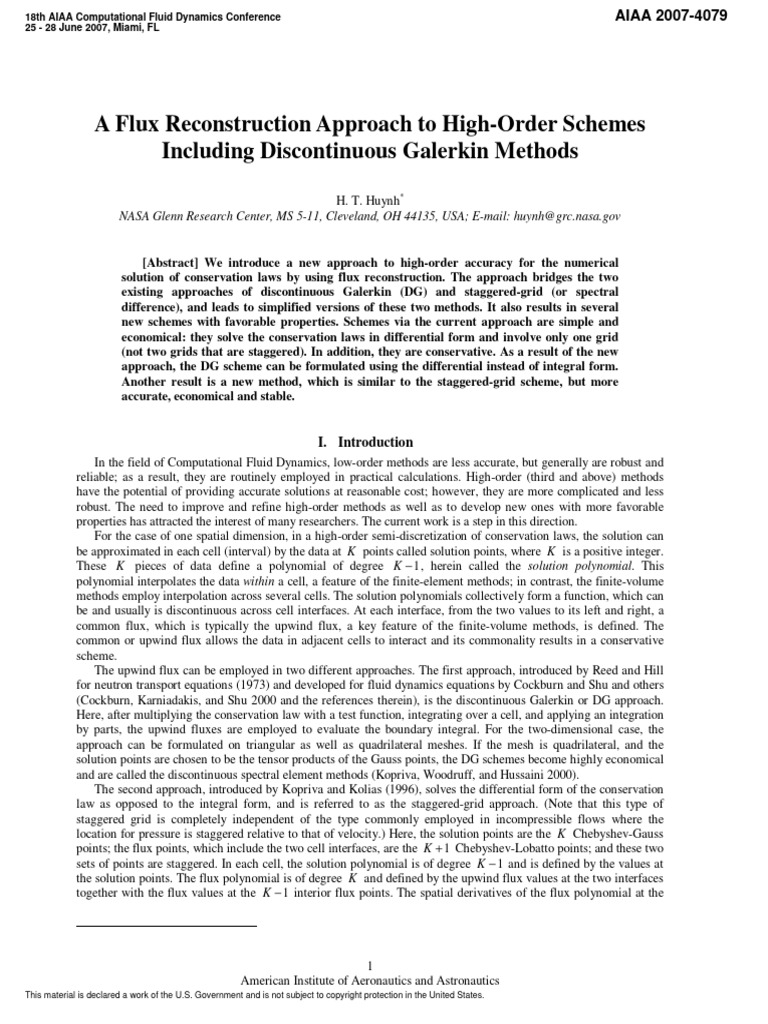 A Flux Reconstruction Approach To High Order Schemes Including Discontinuous Galerkin Method ...