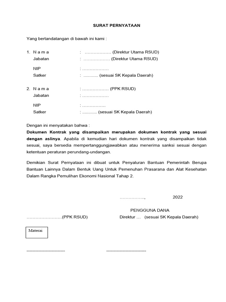 #1surat Pernyataan Keaslian Dokumen Kontrak Banper 2022 | PDF #1surat Pernyataan Keaslian Dokumen Kontrak Banper 2022 | PDF