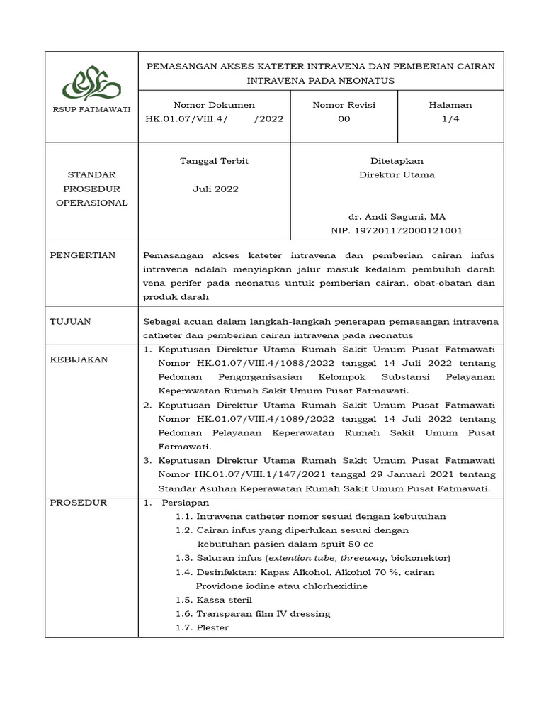 Spo Pemasangan Infus Pada Neonatus | PDF