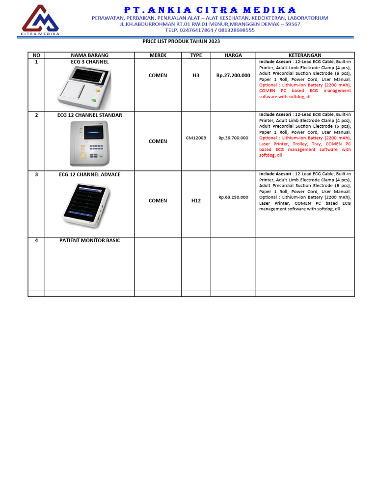 Price List Produk Tahun 2023 PDF Electrocardiography Personal
