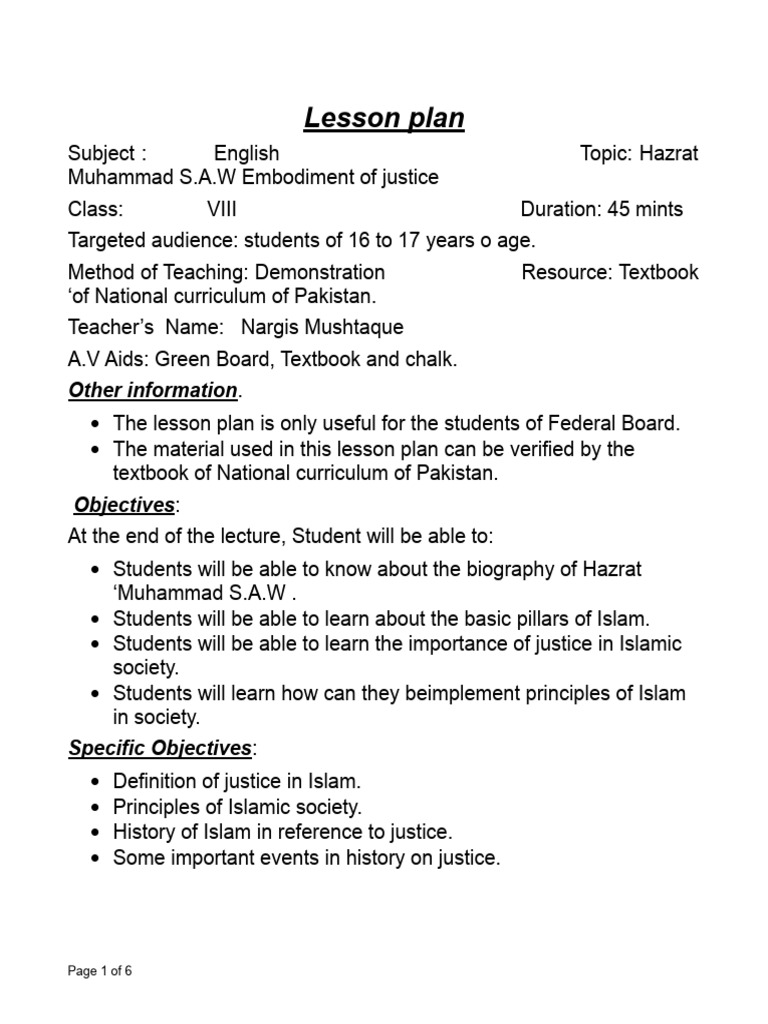 Lesson Plan | PDF | Ali | Caliphate