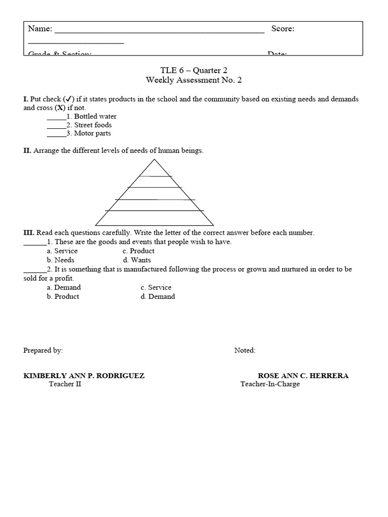 Q2 TLE 6 - Weekly Assessment 2 | PDF