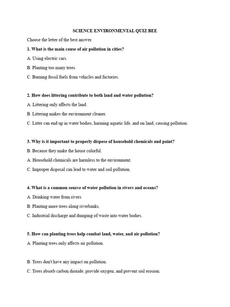 Quiz On Environmental Science For Grade 1 | PDF | Climate Change | Water