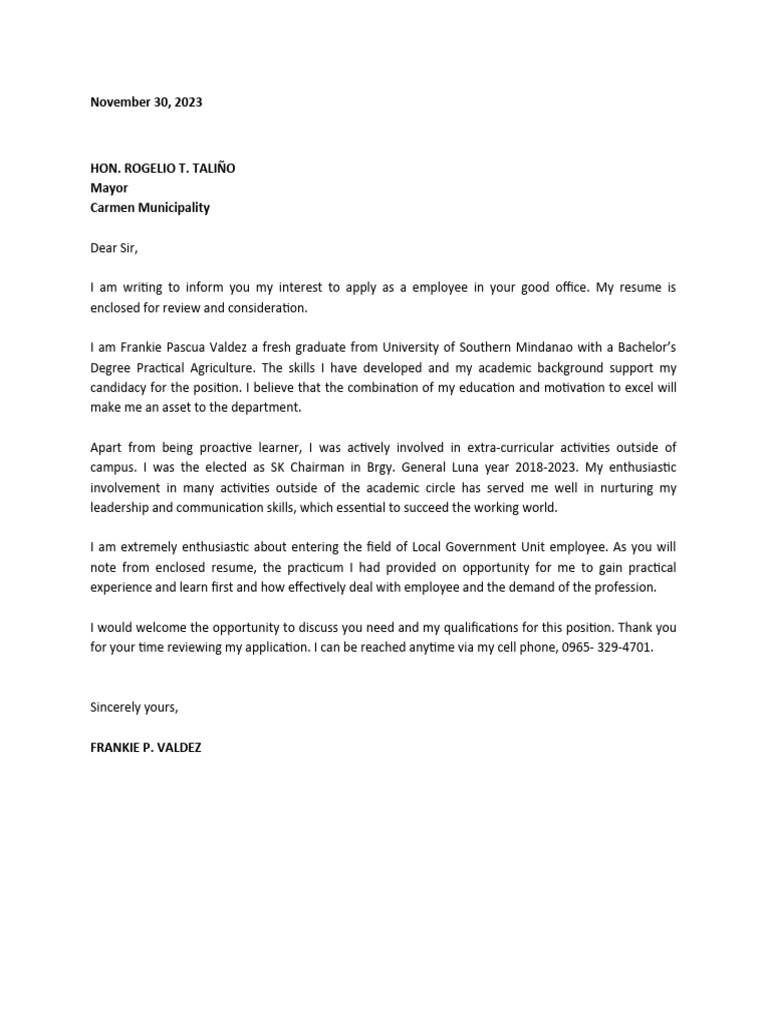 Frankie Application Letter | PDF | Career & Growth